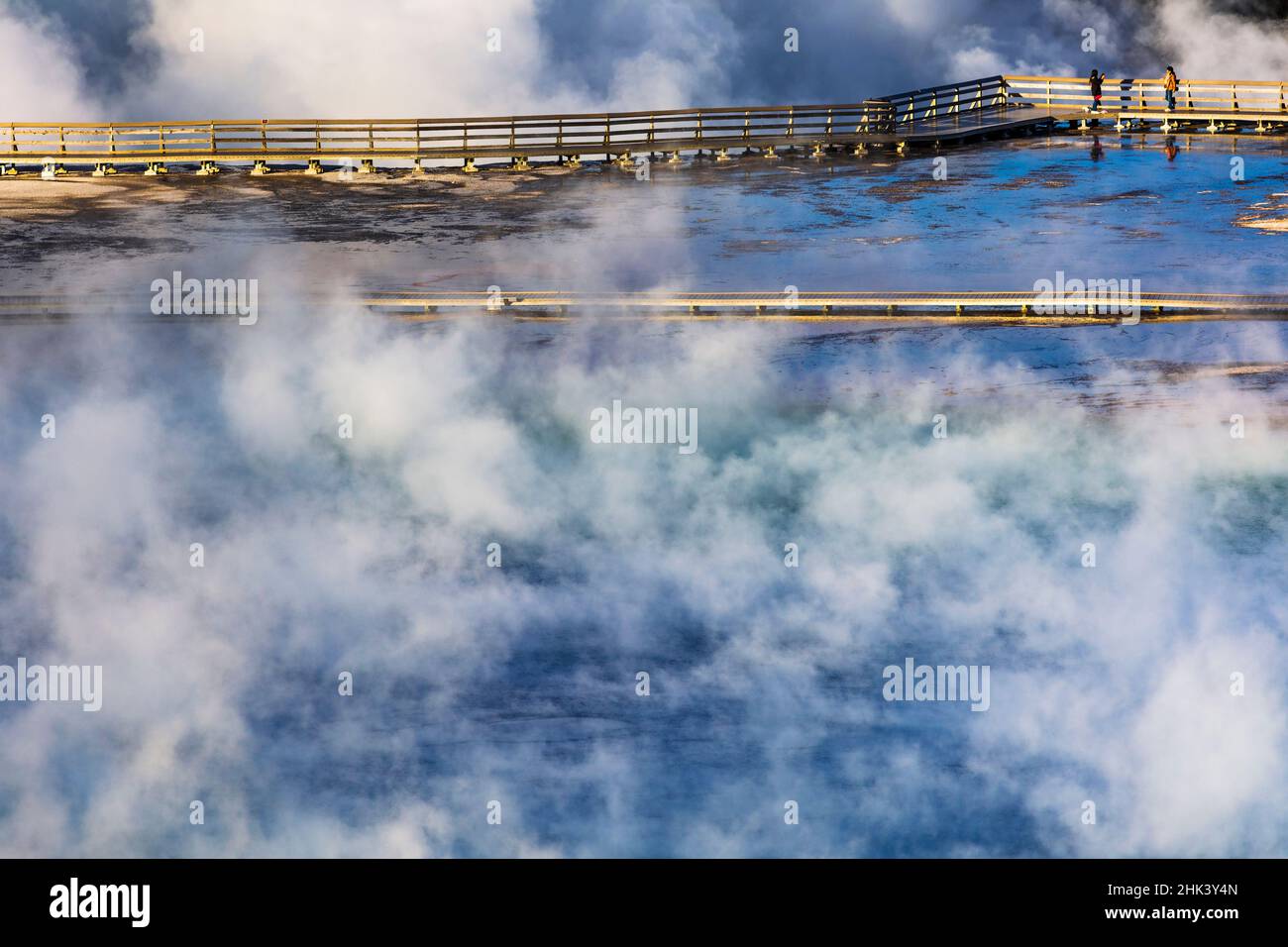 Boardwalk and steam at Grand Prismatic Spring, Yellowstone National ...