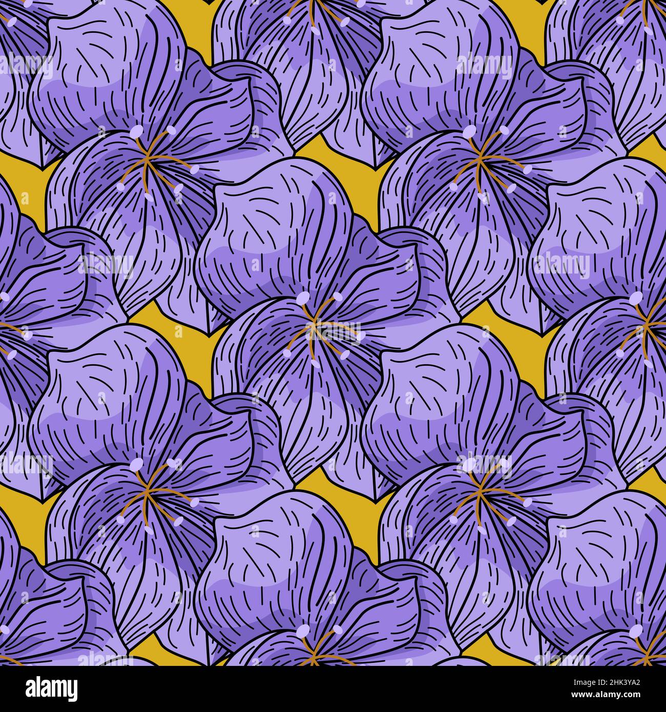 Scrapbook seamless pattern with big purple orchid flowers outline ...