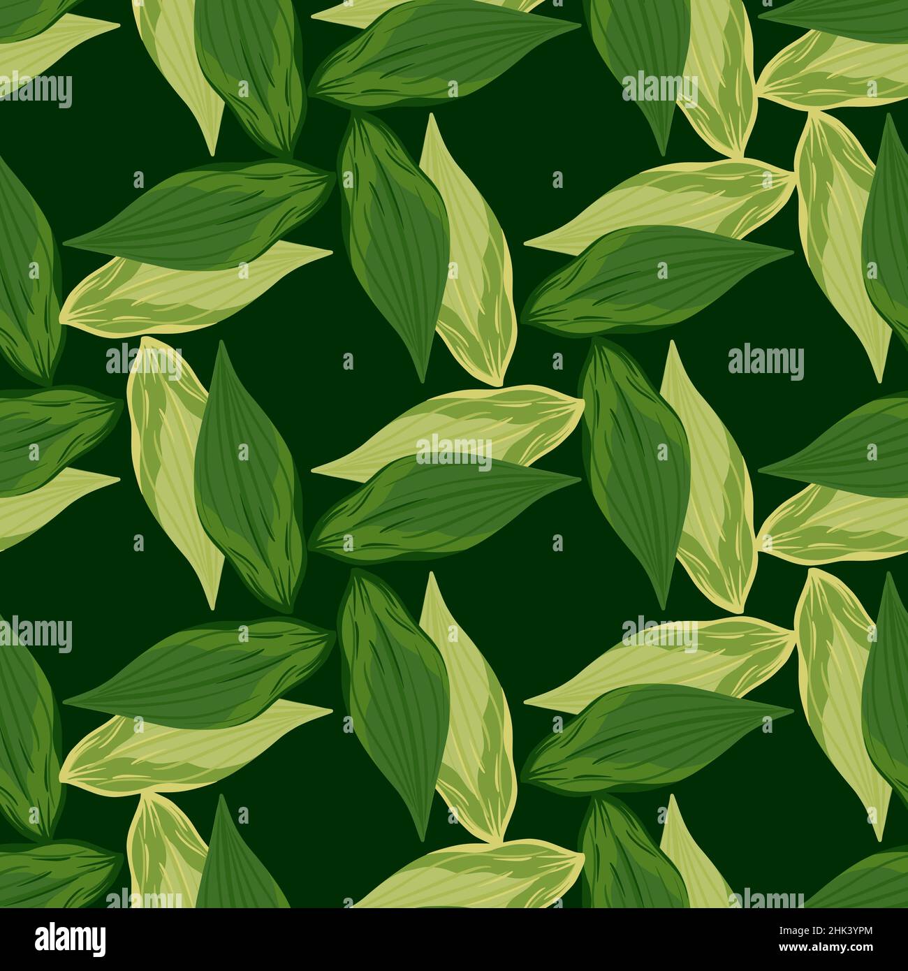 Botanic seamless pattern with green foliage leaf elements. Dark background. Botanic floral ...