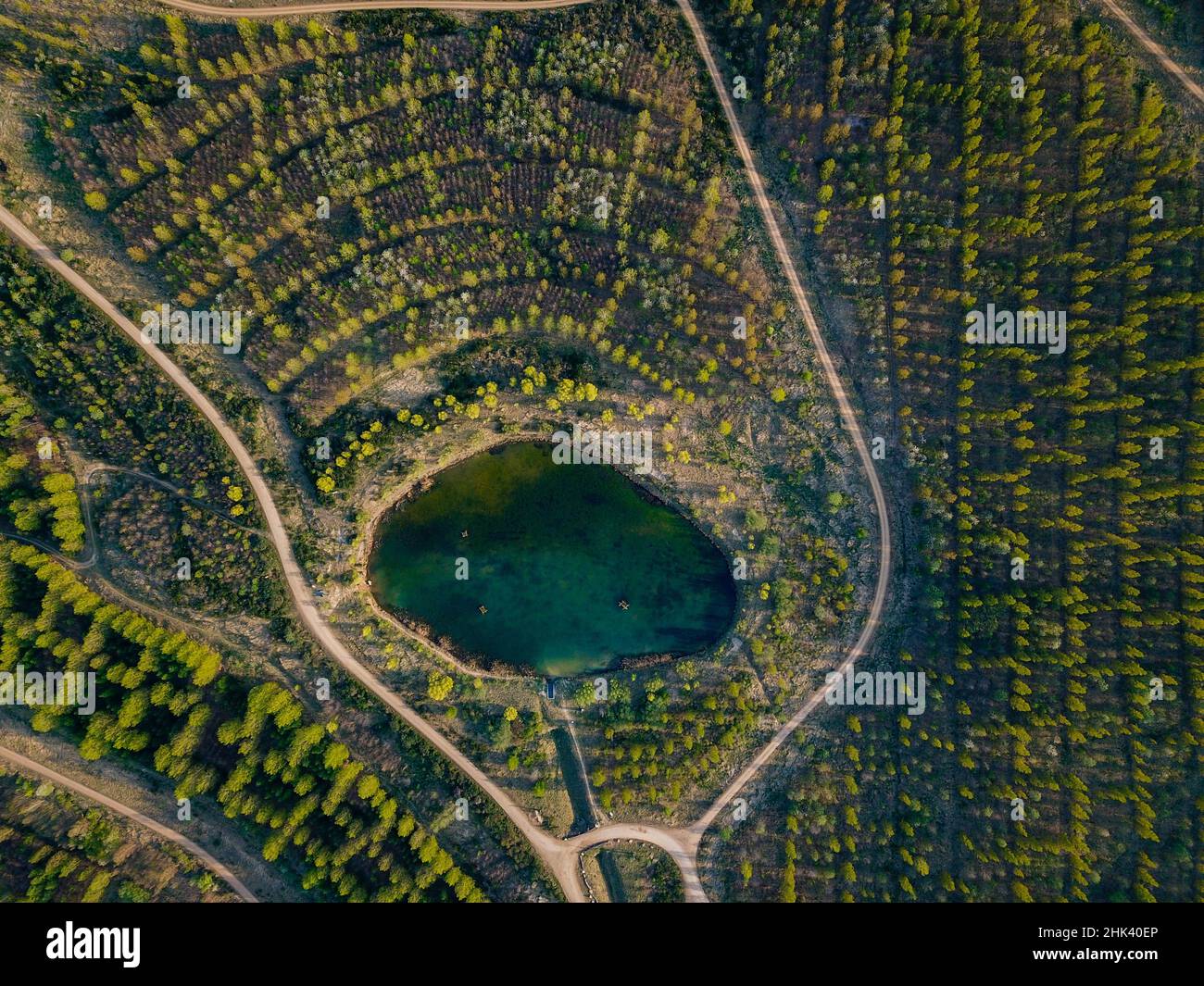 A lake looking like the eye of mother nature, seen from above Stock ...