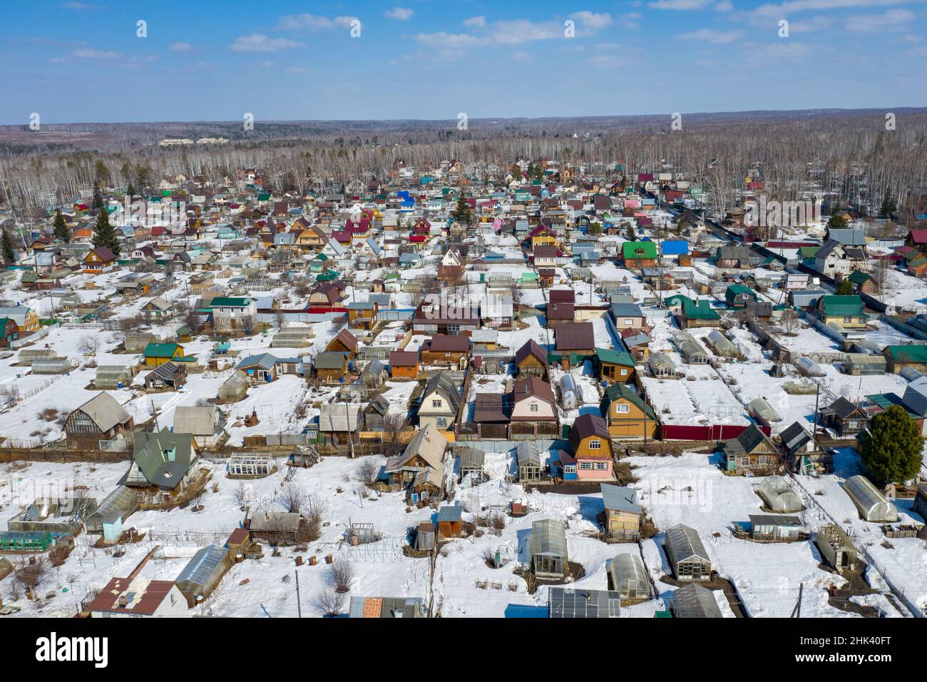 Aerial view of a village with summer houses in Siberia in winter Stock ...