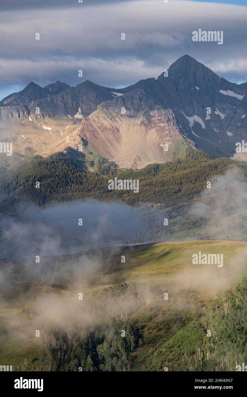 USA, Colorado, Uncompahgre National Forest. Sunrise rainstorm over ...
