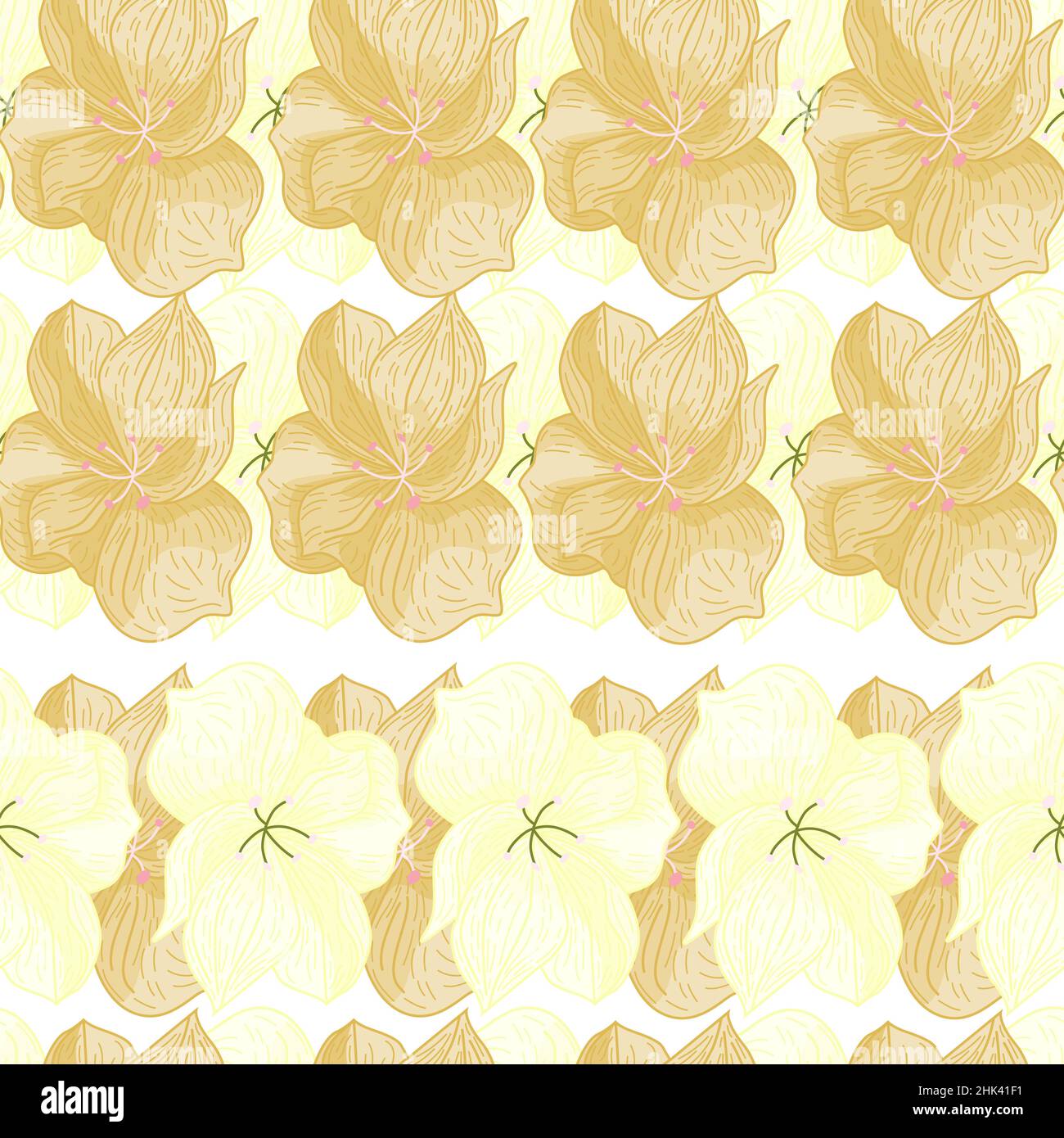 Autumn tones orchid flowers shapes seamless pattern. Isolated style ...