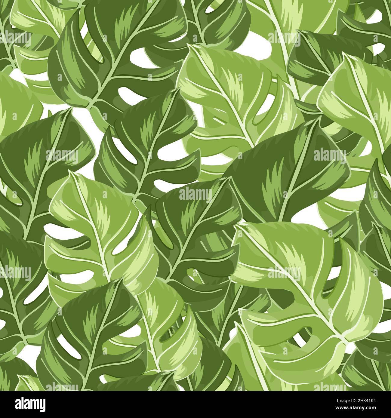 Scrapbook seamless pattern with random doodle green monstera leaf ...