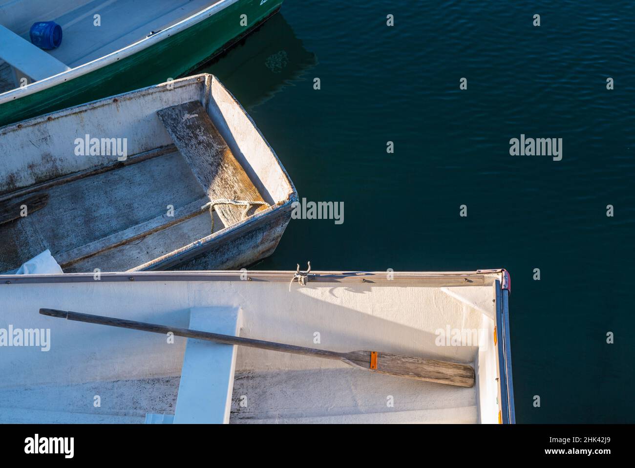 USA, Massachusetts, Cape Ann, Rockport. Rockport Harbor, small dories ...