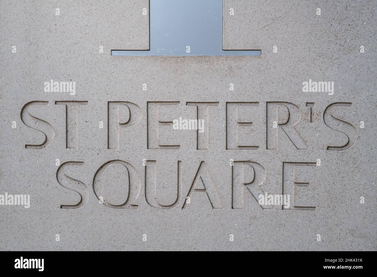 St Peter’s Square sign, Manchester Stock Photo - Alamy
