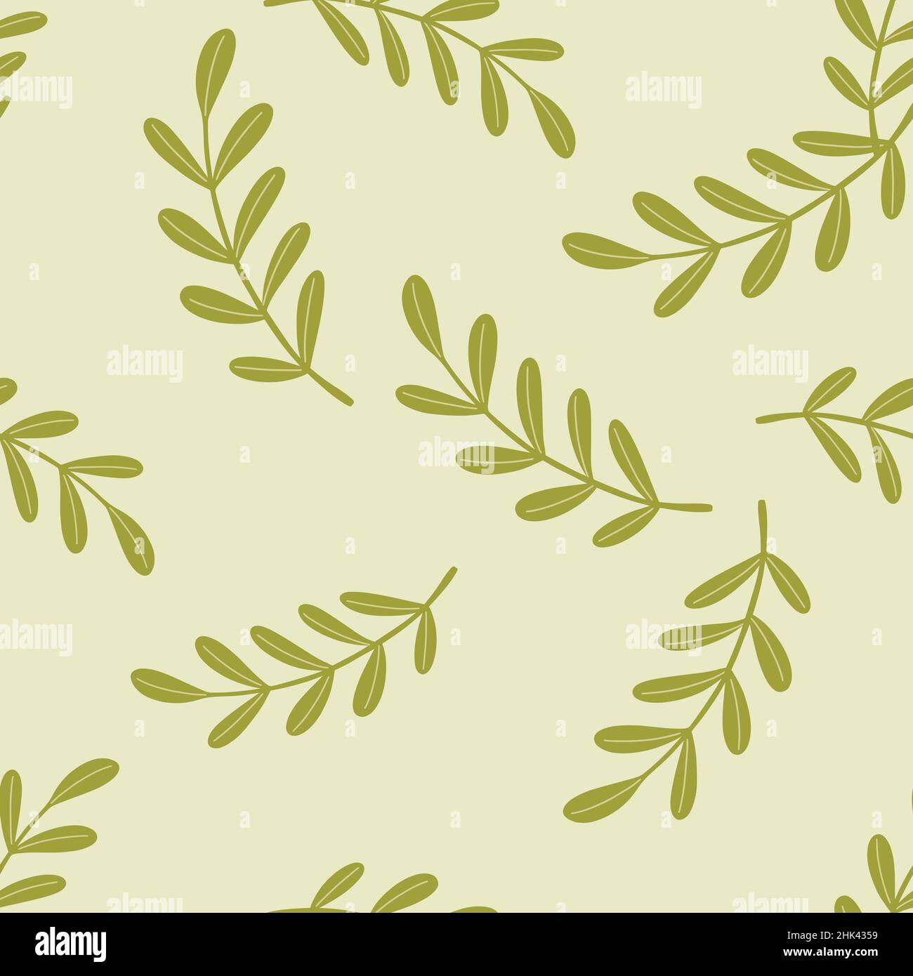 Green random leaf branches shapes seamless doodle pattern. Grey ...
