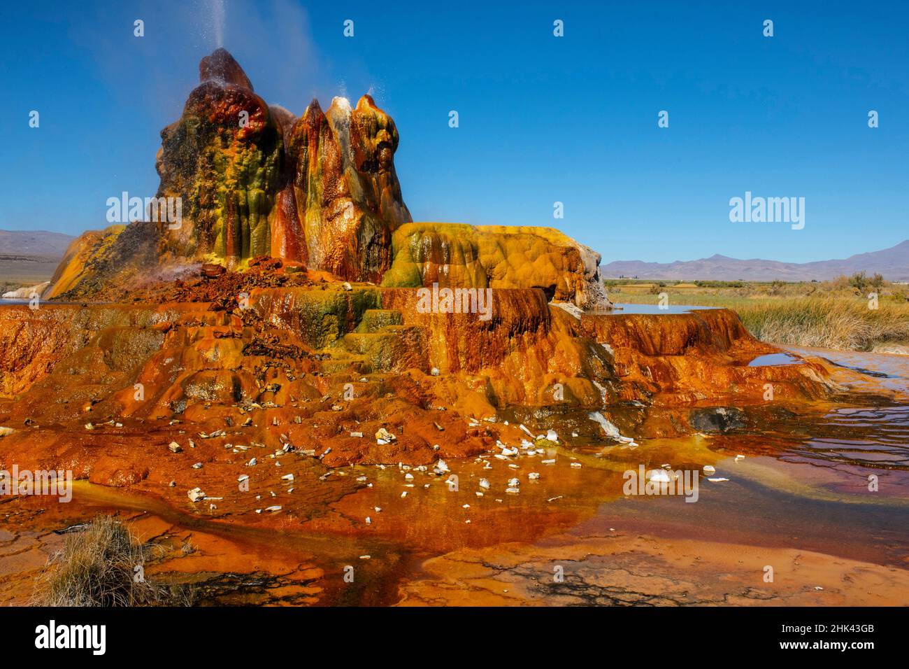 USA, Nevada, Black Rock Desert, Fly Geyser a rainbow of colors Stock ...