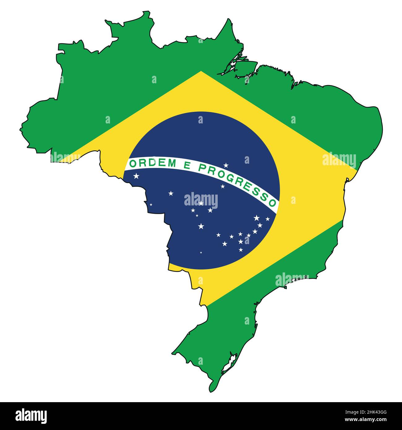 Brazil map with flag - outline of a state with a national flag Stock ...