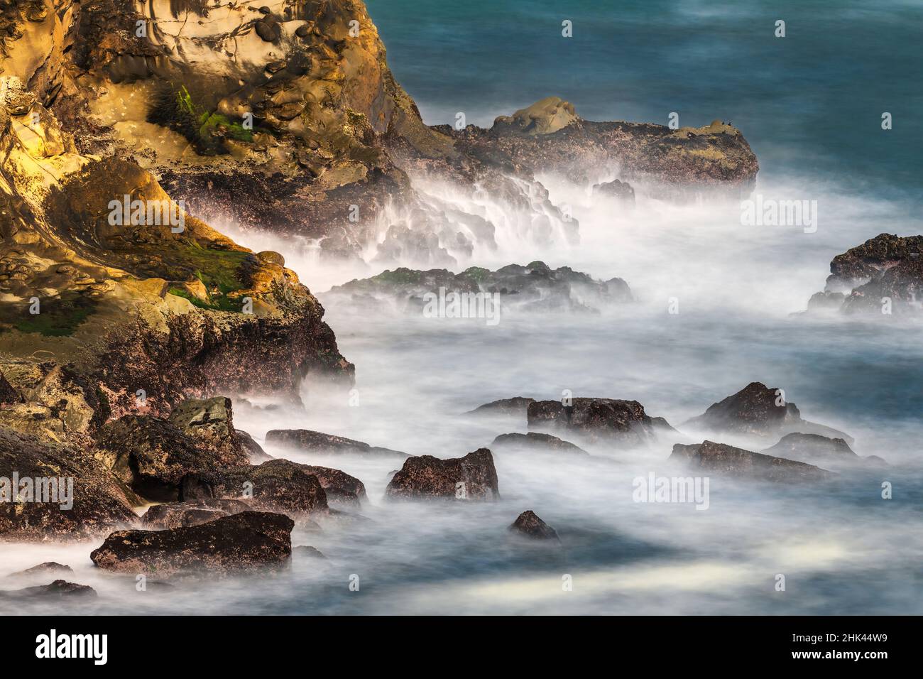 Long exposure of wave action along coastline, Shore Acres State Park ...