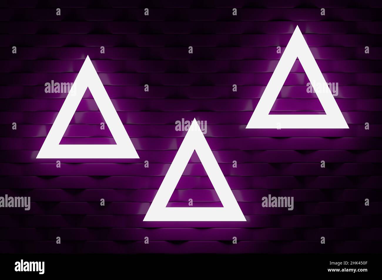 Glowing shapes of triangles on wall. Neon effect. Luminous object ...