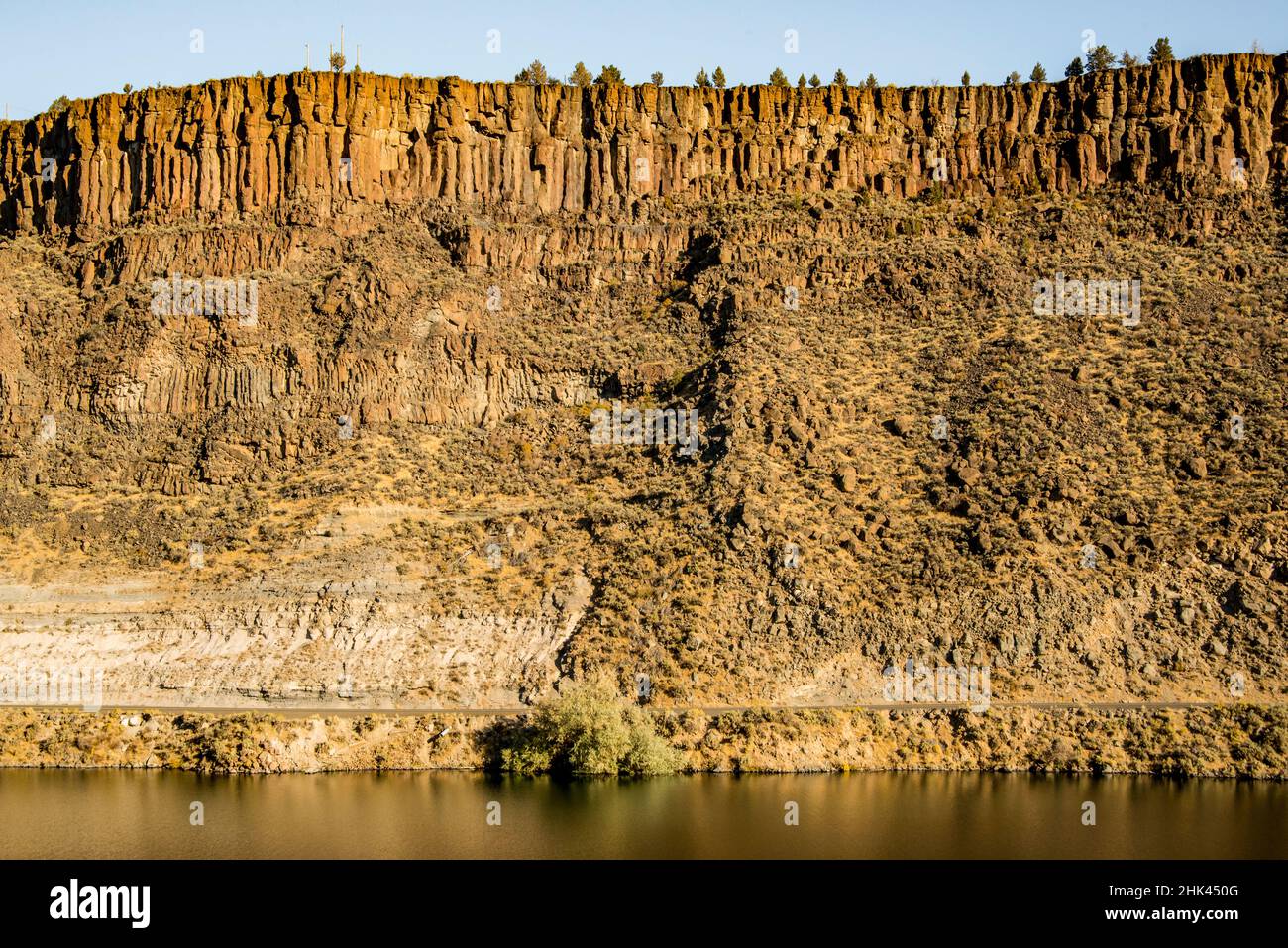 USA, Oregon. Cove Palisades State Park, columnar basalt from lava flows ...