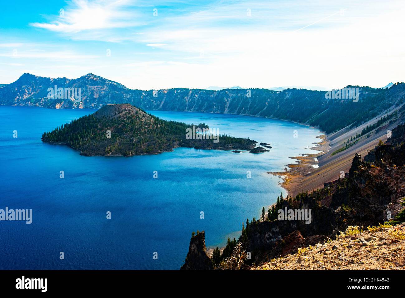 USA, Oregon, Crater Lake National Park, Wizard Island, Crater Lake ...