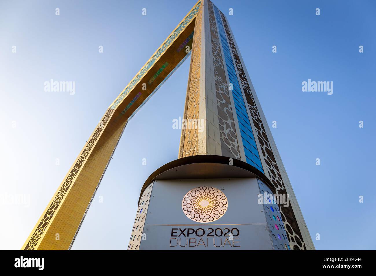 Dubai, UAE, 24.09.21. Dubai Frame ornamental golden facade ...