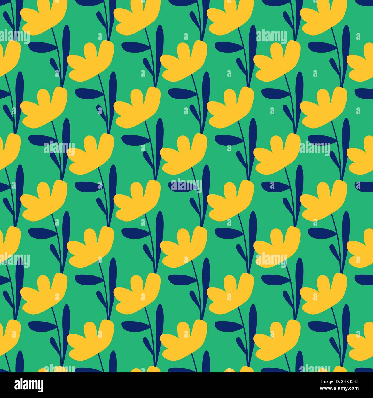 Bright yellow abstract flowers shapes seamless pattern. Turquoise ...