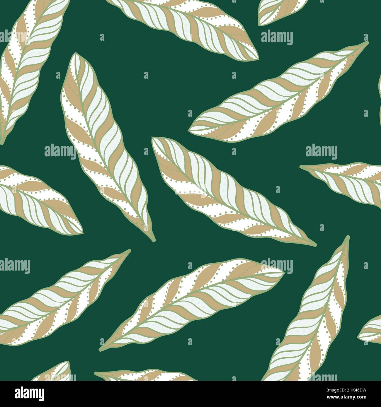 Random beige and white colored feather shapes seamless doodle pattern ...