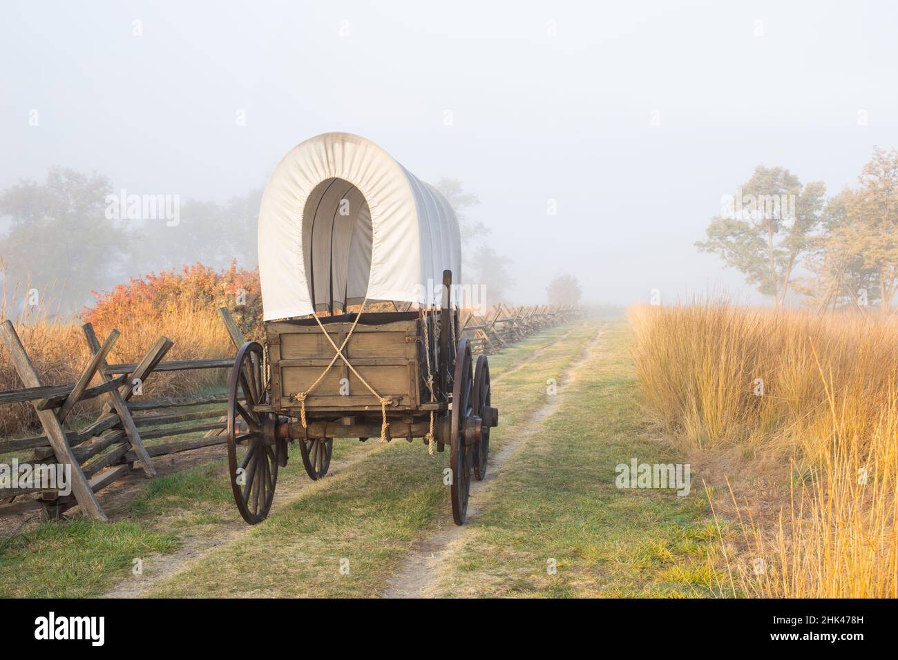 Walla Walla Counnty, WA, USA. The historic replica wagon along the ...
