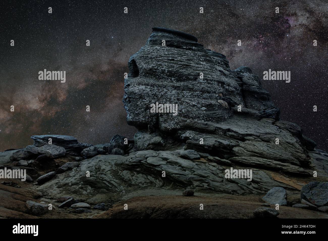 Romanian Sphinx at night, geological phenomenon formed through erosion ...
