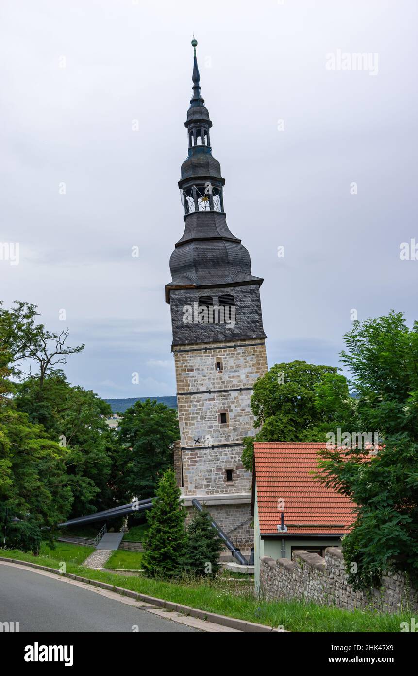 Bad Frankenhausen, Thuringia, Germany: The 56 m high inclined steeple ...