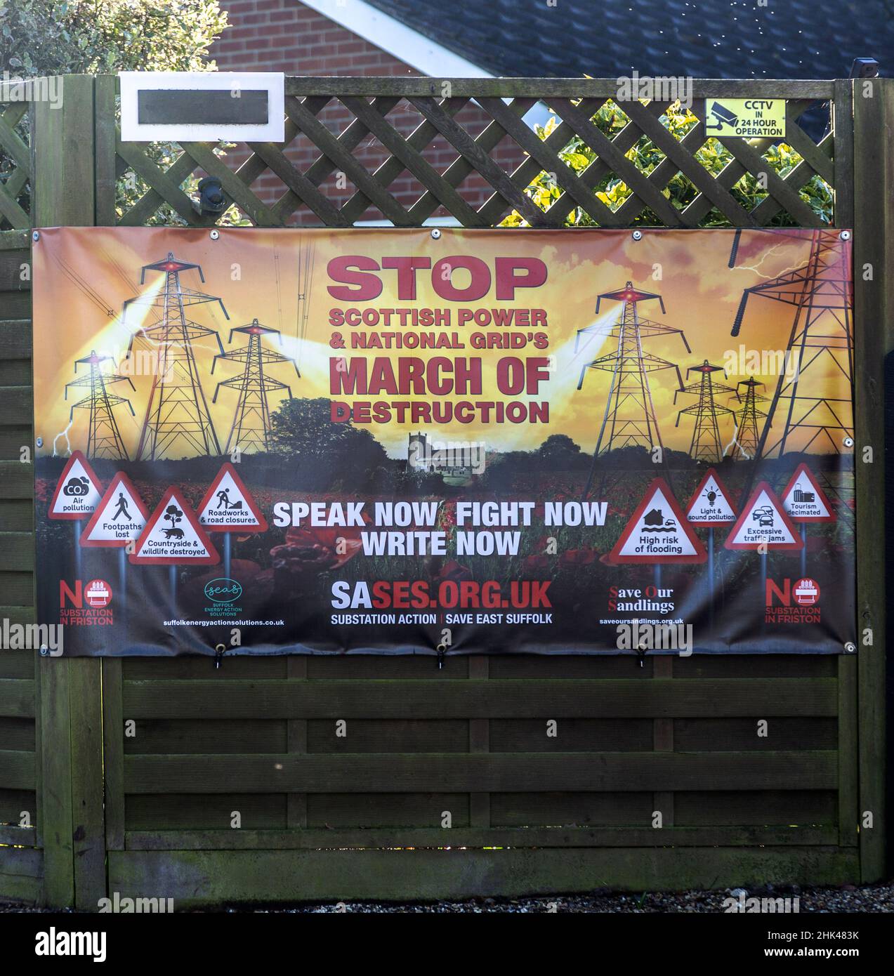Protest campaign banner against Scottish Power and National Grid ...