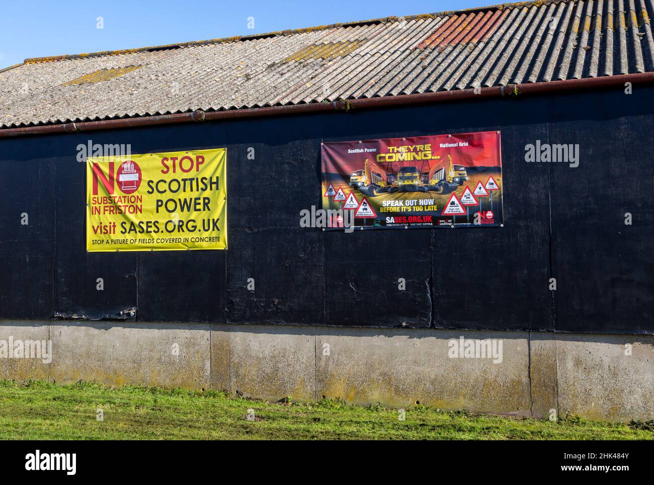 Protest campaign banners against Scottish Power and National Grid ...