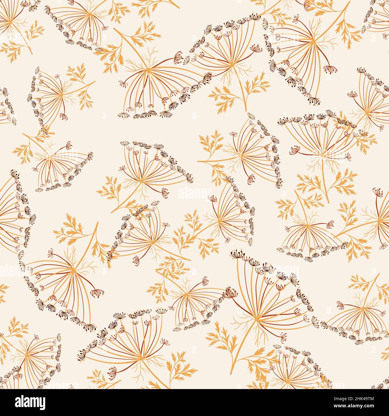 Orange yarrow silhouettes simple seamless pattern in doodle style. Grey ...