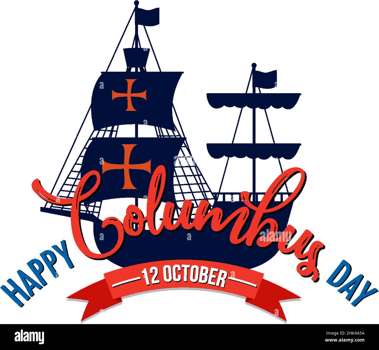 Happy Columbus day banner with flagship illustration Stock Vector Image ...