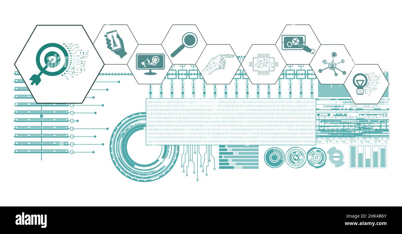 Concept of digital strategy with connected icons Stock Photo - Alamy