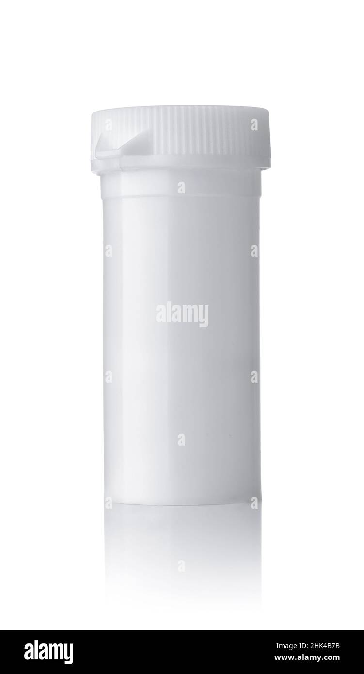 Front view of blank plastic pills tube isolated on white Stock Photo ...