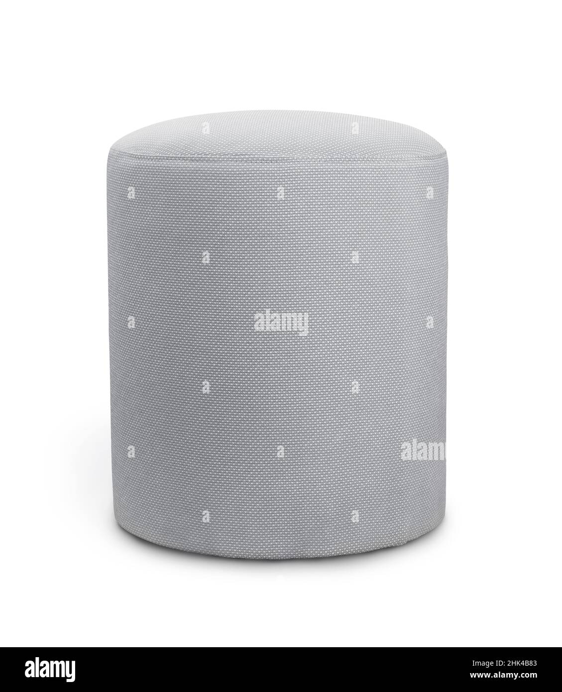 Front view of gray round soft pouf stool isolated on white Stock Photo ...