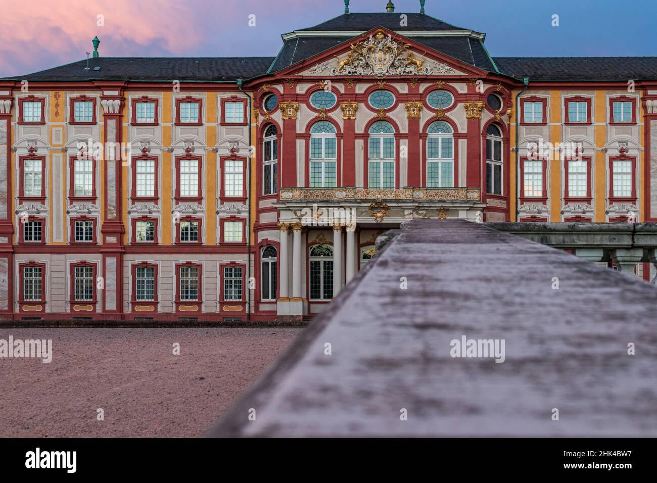 bruchsal castle in the evening at blue hour and dramatic pink sky Stock ...