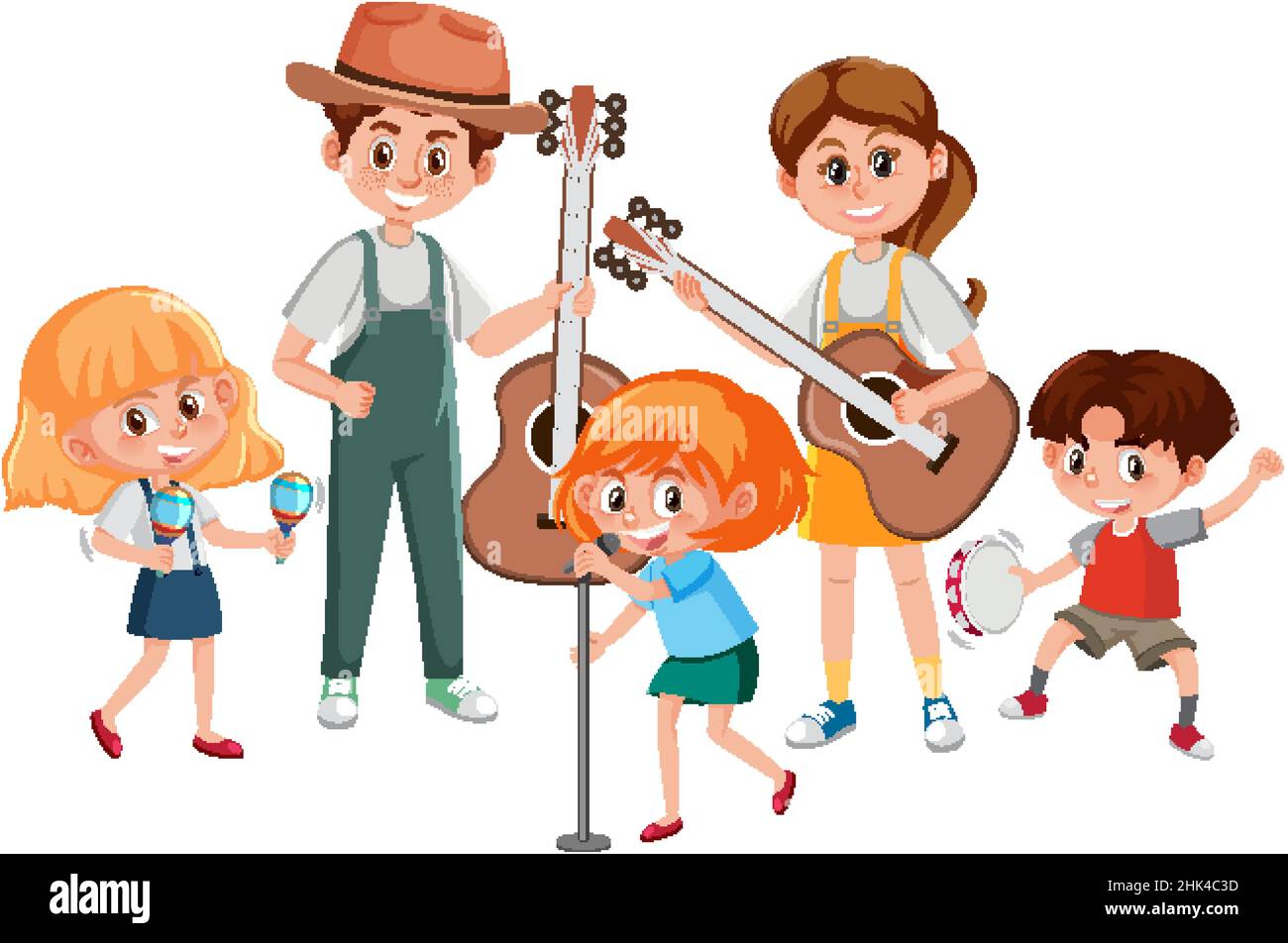Group of musicians cartoon character on white background illustration ...