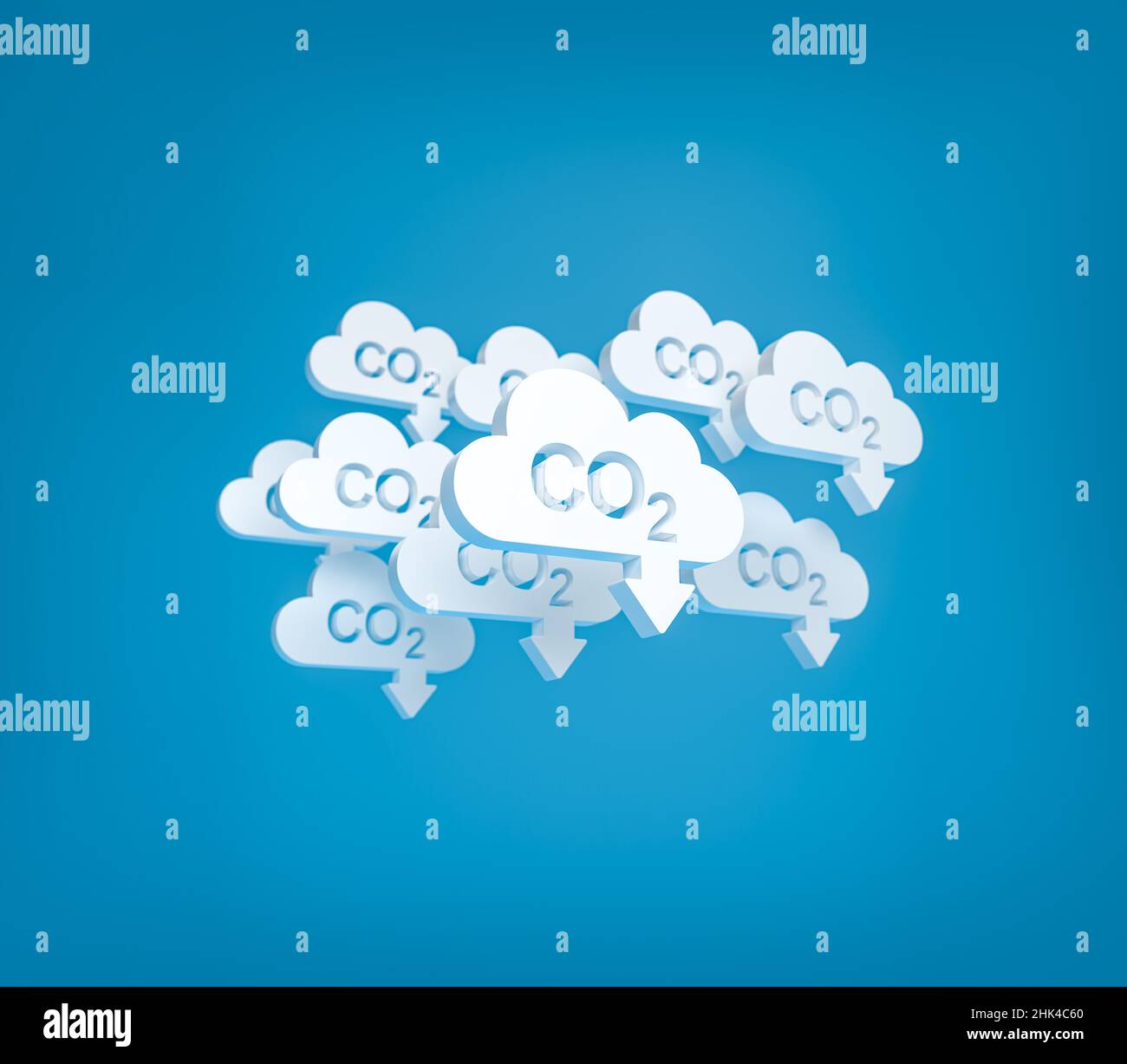 CO2 reduction concept. Cloud shaped objects with the word CO2 punched ...