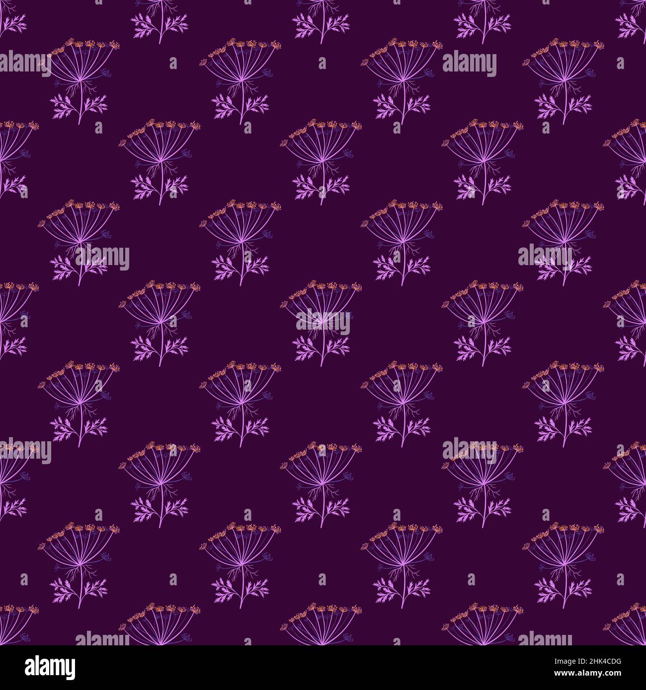 Bright purple yarrow seamless doodle pattern in hand drawn style. Dark ...