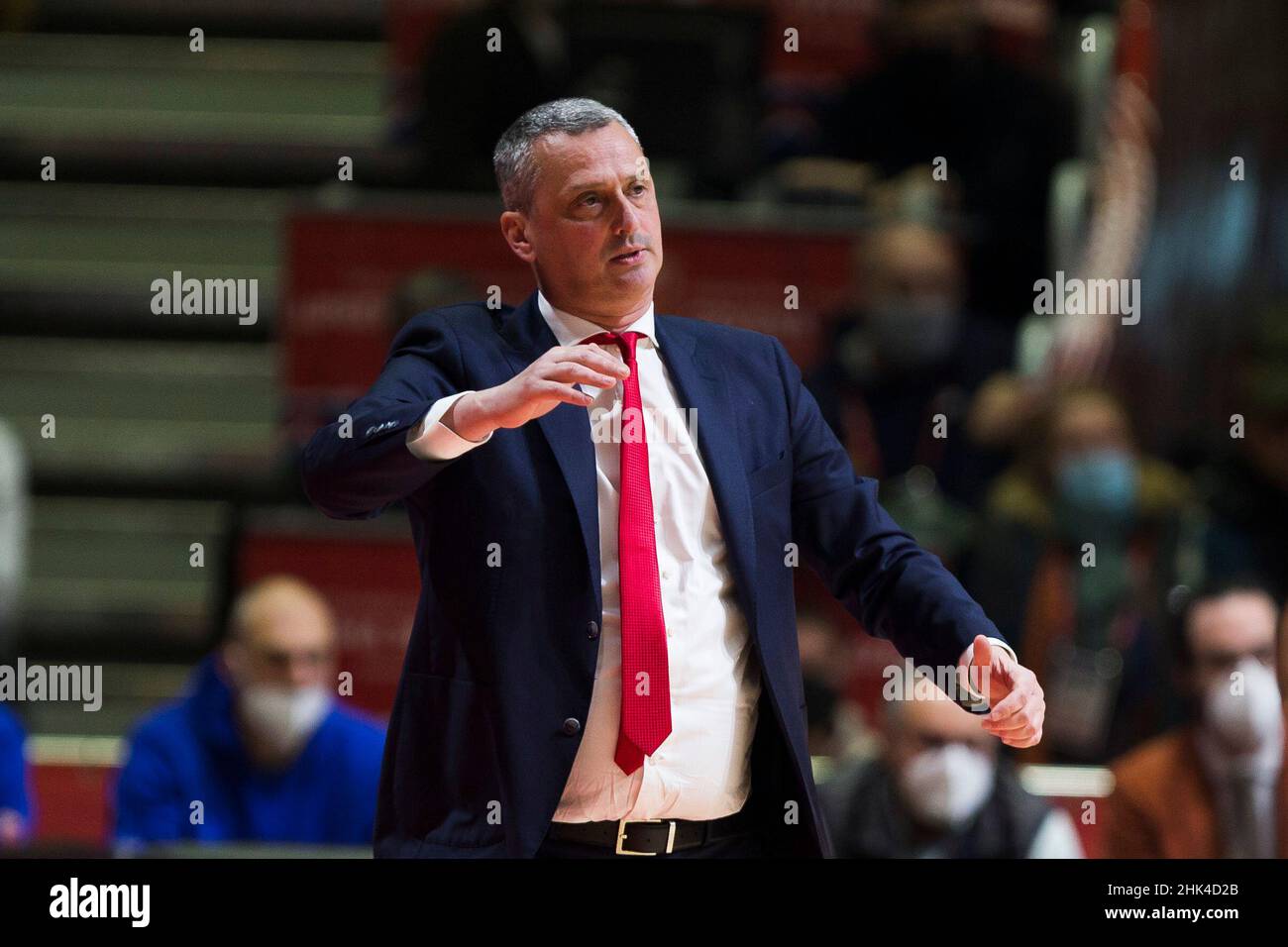 Belgrade, Serbia, 1st February 2022. Head Coach Dejan Radonjic reatcs ...