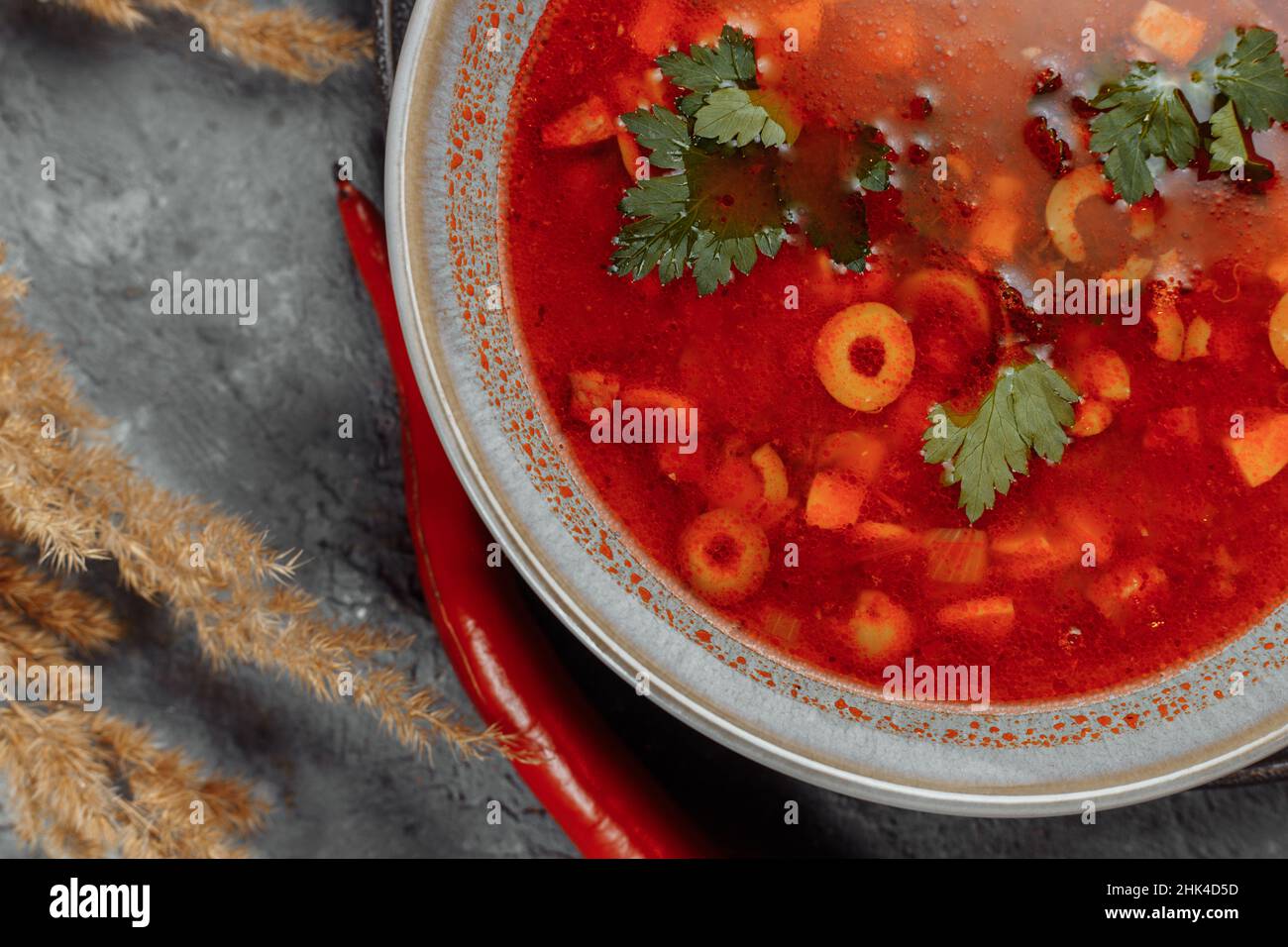 Traditional russian Solyanka or saltwort soup. Selective focus. photo ...