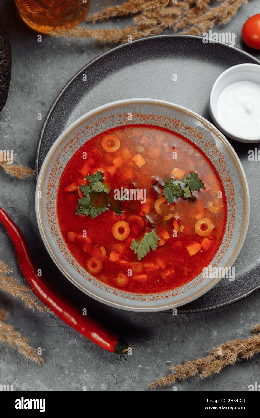 Traditional russian Solyanka or saltwort soup. Selective focus. photo ...