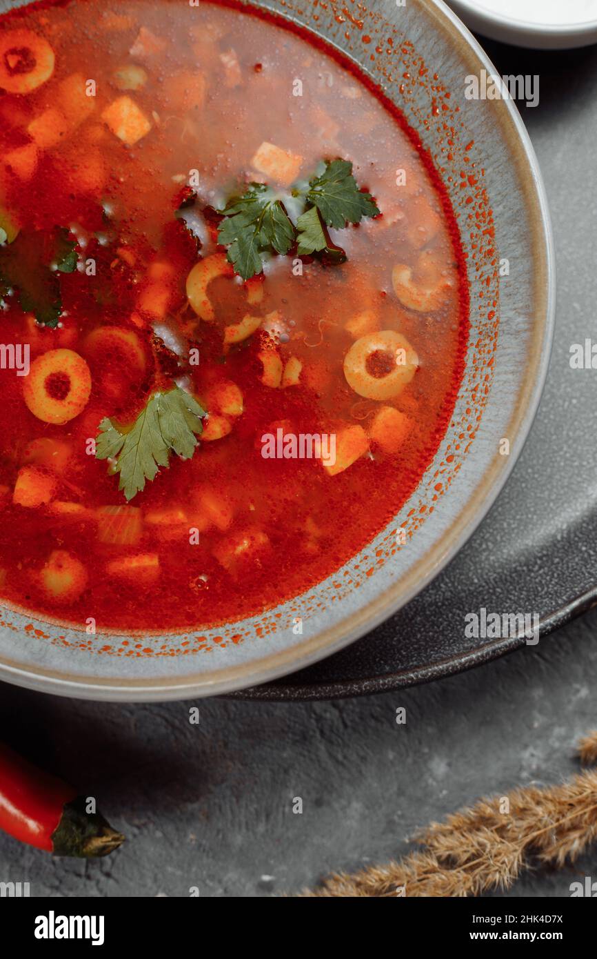 Traditional russian Solyanka or saltwort soup. Selective focus. photo ...