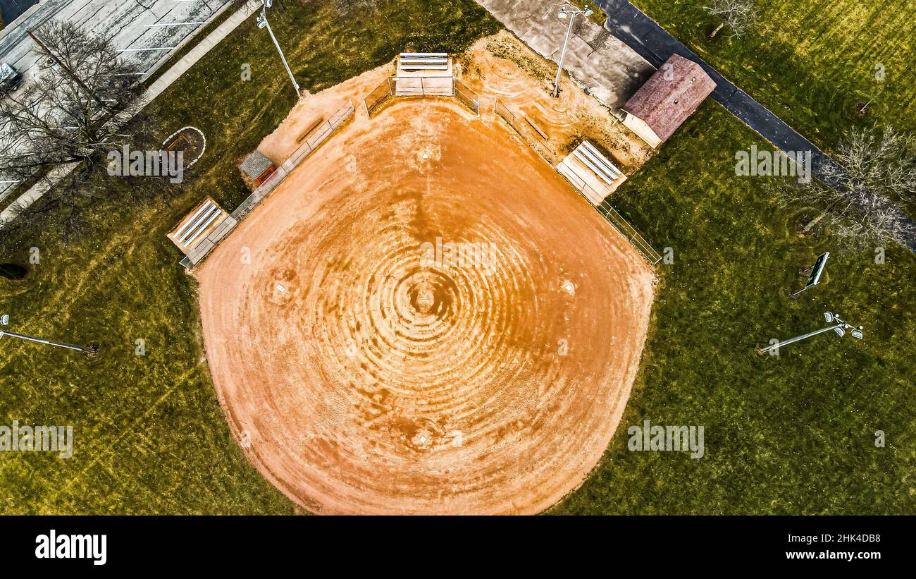View of a small parks baseball field from above. Deserrted Stock Photo ...