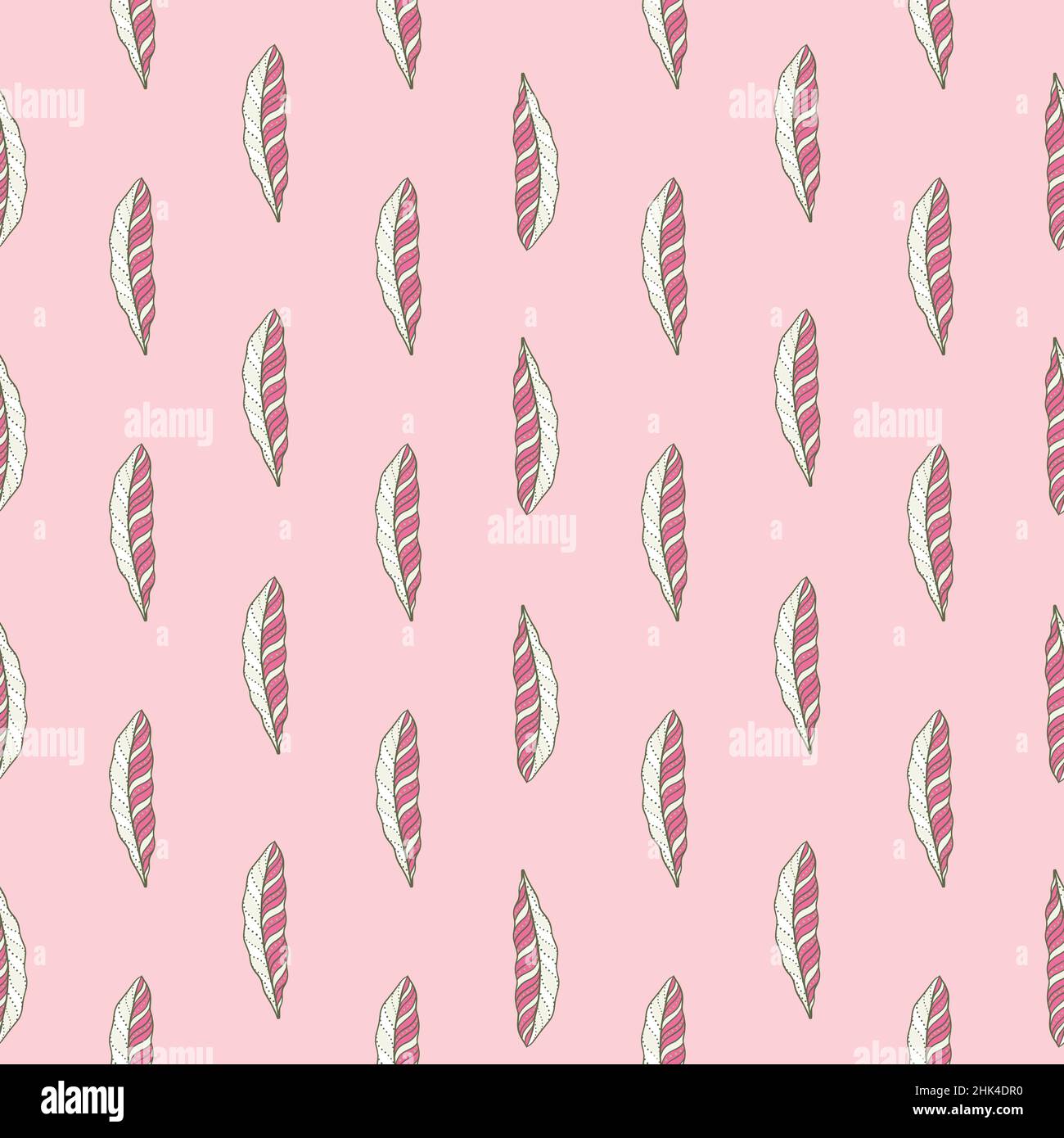 Hand drawn seamless pattern in pink colors with little feather ...