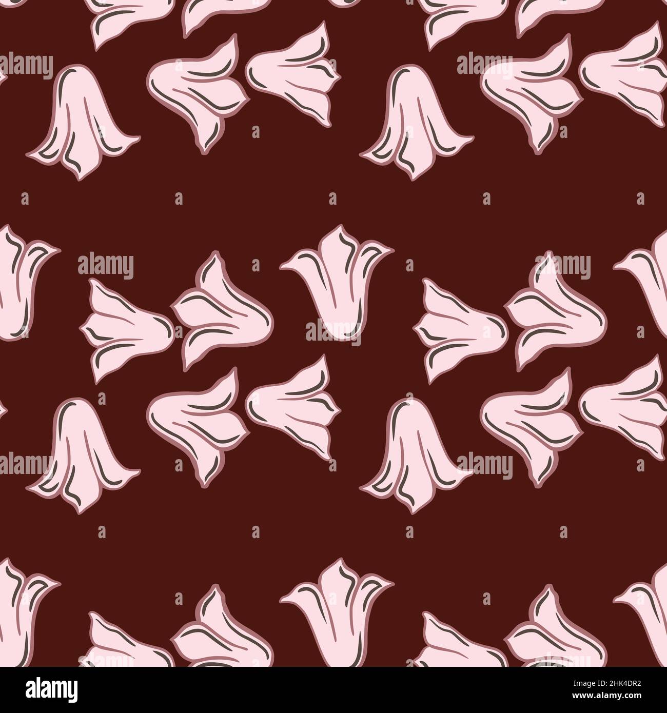 Outline pink bellflowers silhouettes seamless pattern in abstract style ...