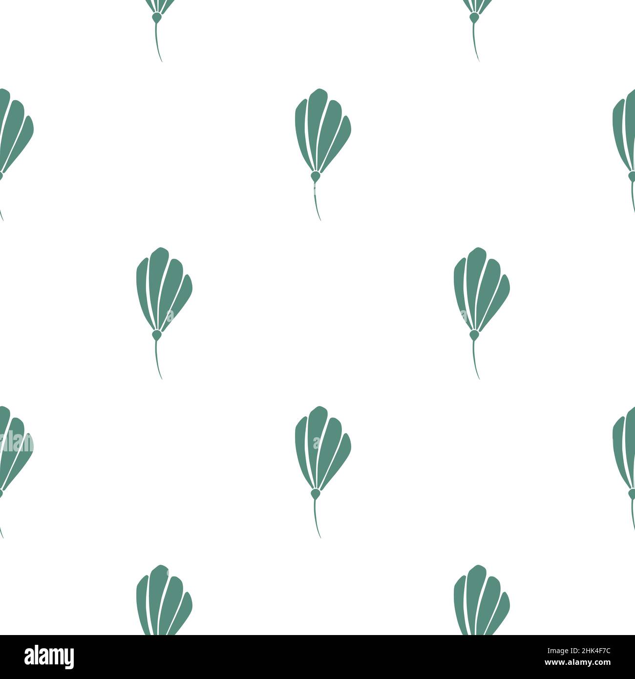 Minimalistic seamless botanic pattern with blue little abstract cosmea flowers. White background ...