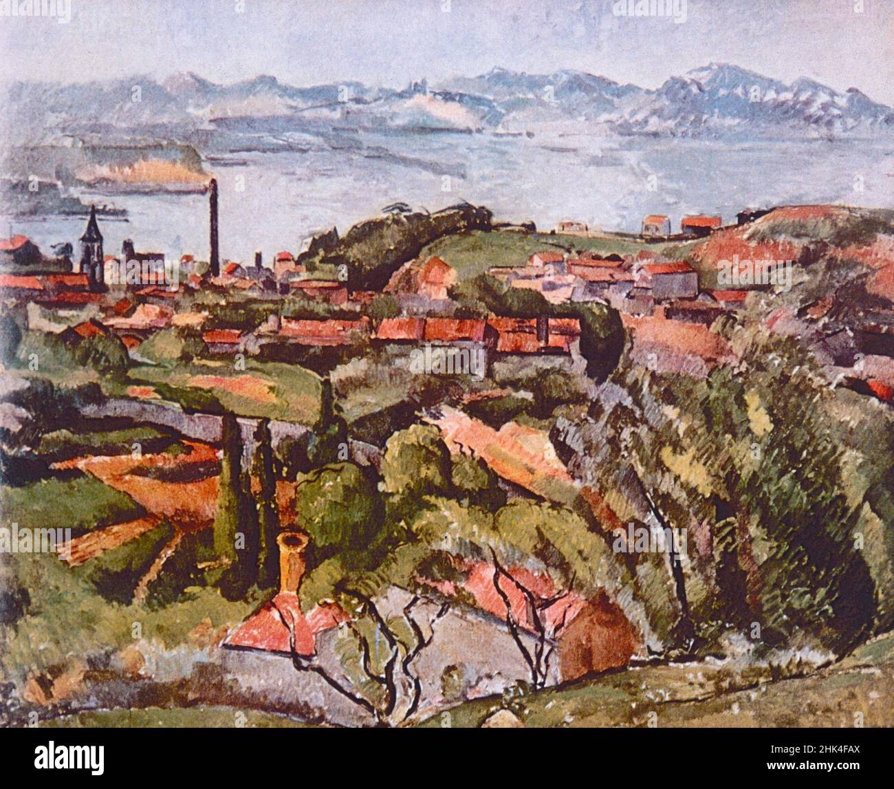 Landscape, painting by French artist Paul Cezanne, 1870s Stock Photo ...