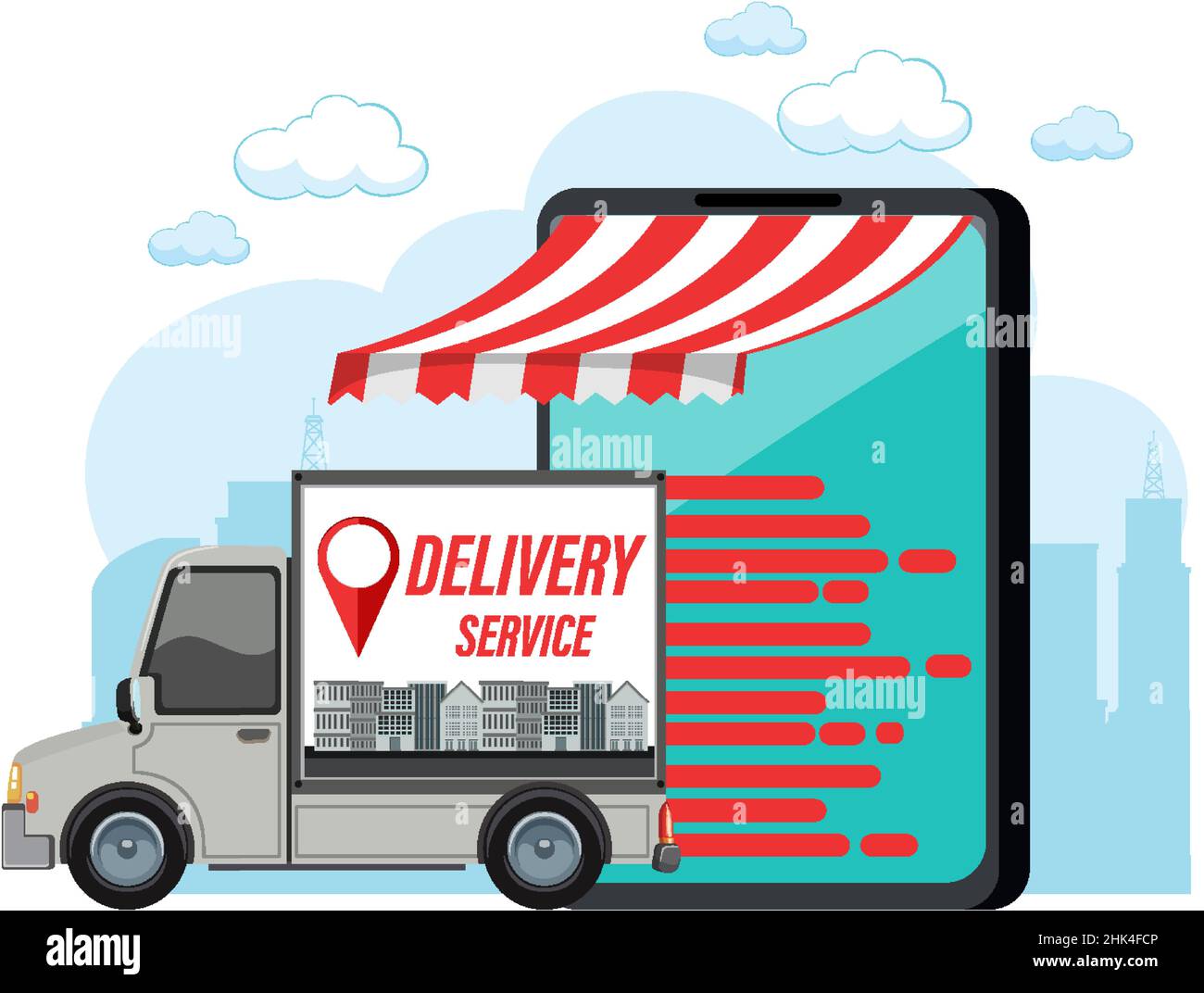 Delivery panel van with delivery service banner illustration Stock ...