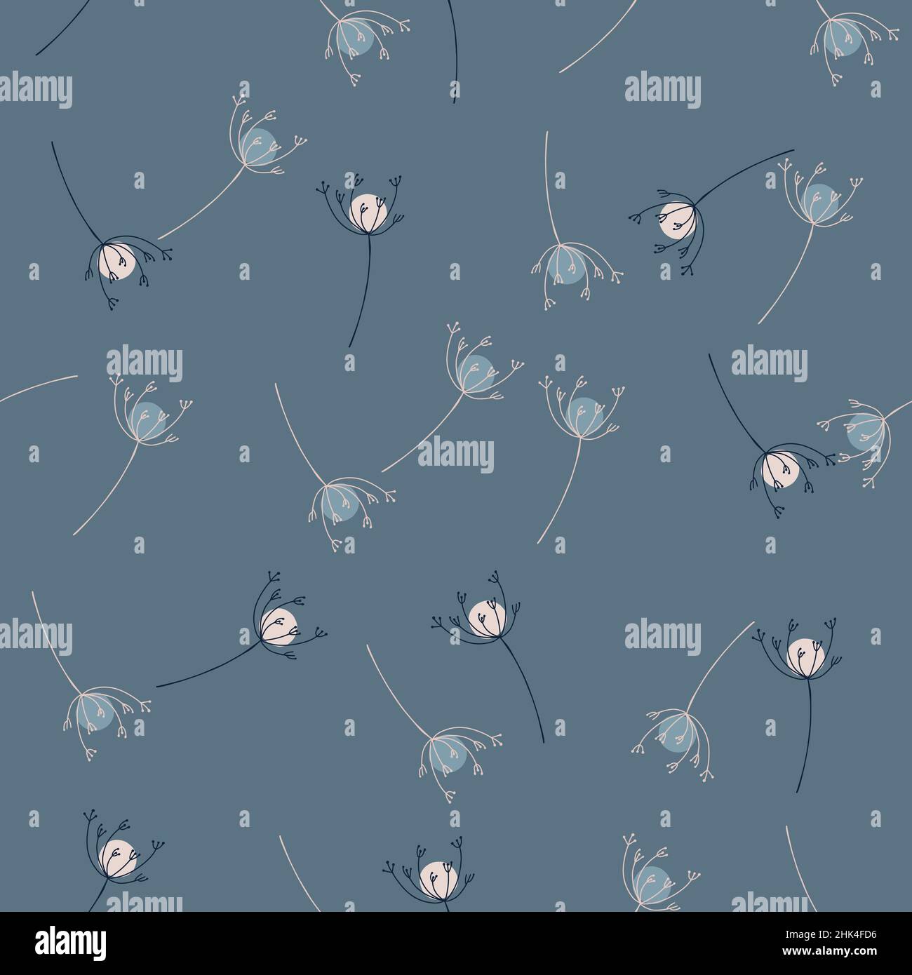 Seamless pattern with doodle random meadow yarrow flowers shapes. Blue ...