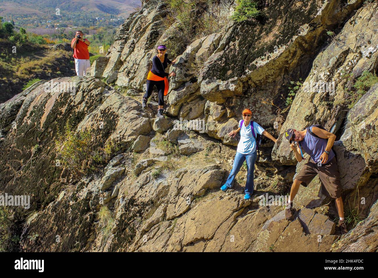 Cliff traverse, Chazhar Gorge, Kazakhstan Stock Photo - Alamy