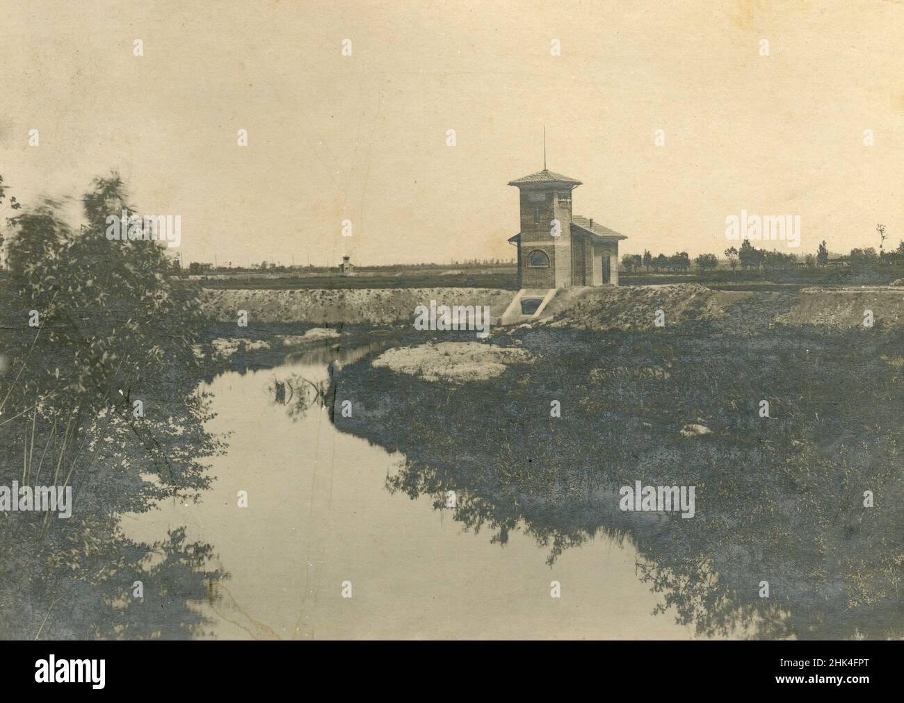 View of the control building of the sluice gate, Italy 1930s Stock ...
