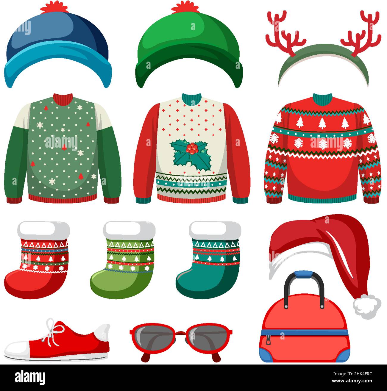 Set of Christmas outfits and accessories illustration Stock Vector ...