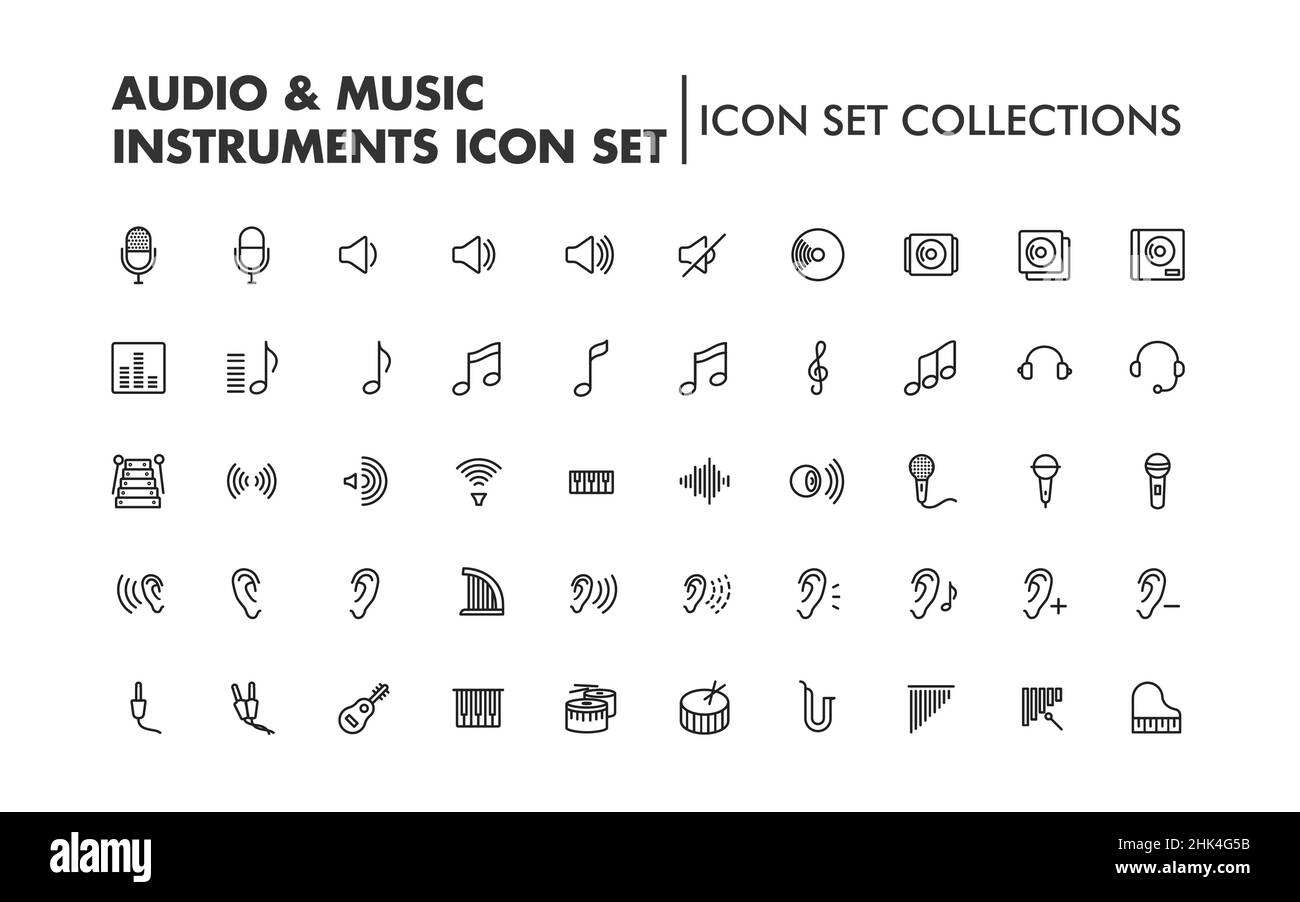Comprehensive Audio Music Instruments Icon Set Collection for Design ...