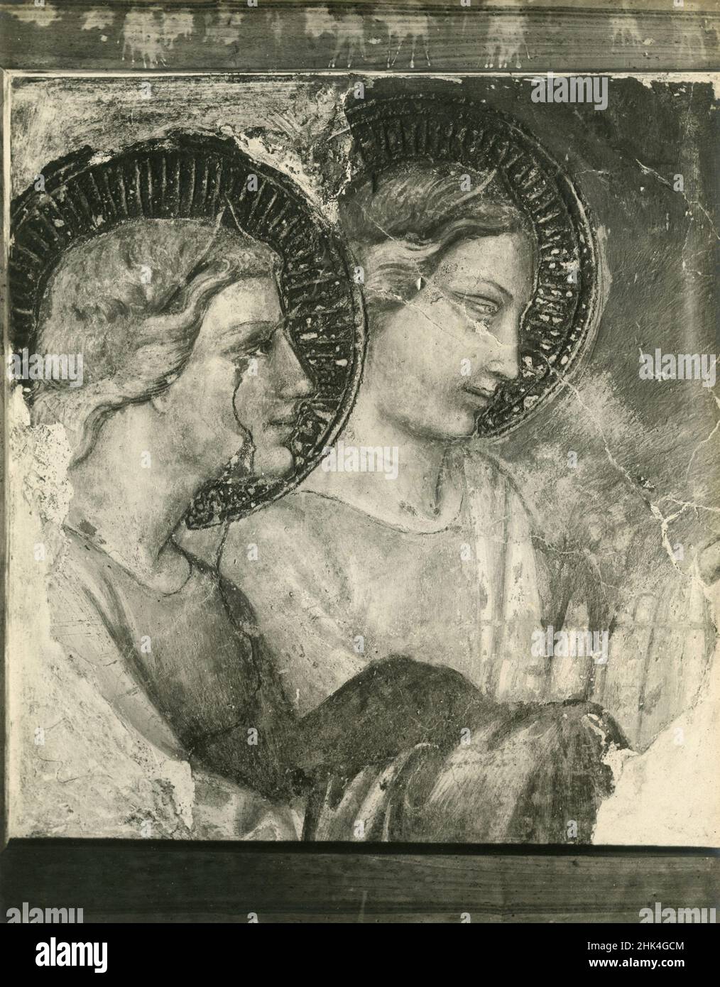 The Heads of Two Angels, fresco by Italian artist Giotto di Buondone ...